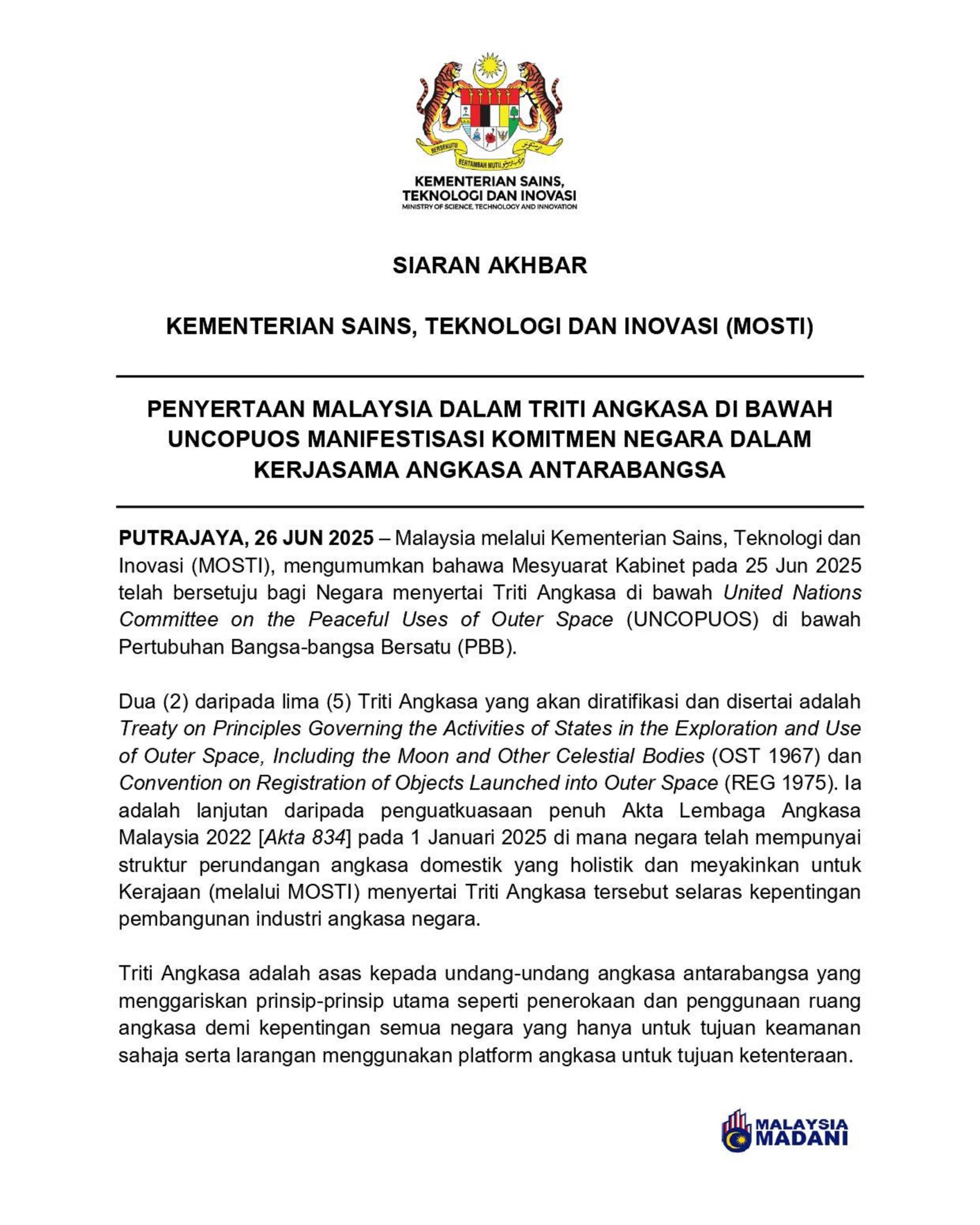 Agensi Angkasa Malaysia (MYSA) – MOSTI